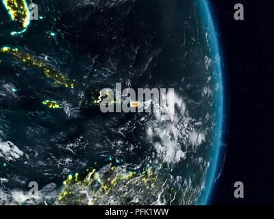 Puerto Rico from space on Earth surrounded by space with Moon and Milky ...
