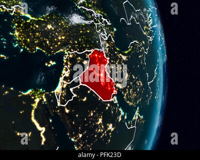 Iraq from space at night on Earth with visible country borders. 3D ...