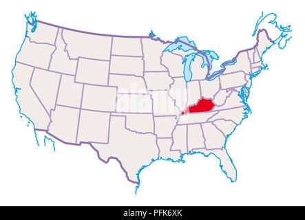 Kentucky red highlighted in map of the United States of America Stock ...