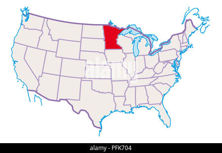 Minnesota red highlighted in map of the United States of America Stock ...