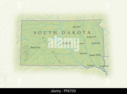 Physical map of South Dakota Stock Photo - Alamy