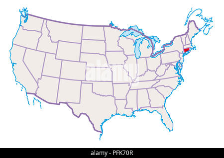 Connecticut red highlighted in map of the United States of America ...