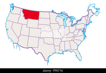 Montana red highlighted in map of the United States of America Stock ...