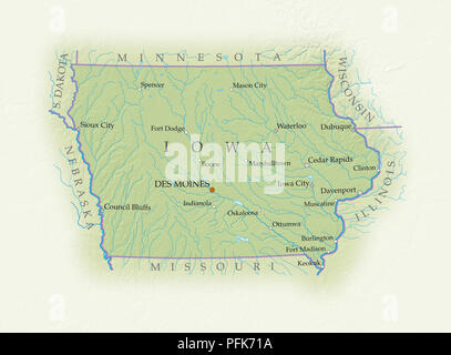 Physical map of Iowa Stock Photo - Alamy