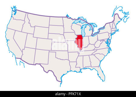 Illinois red highlighted in map of the United States of America Stock ...