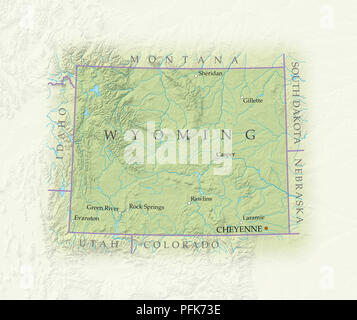 Physical map of Wyoming Stock Photo - Alamy