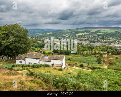 View of White Wells bath house on Ilkley Moor above the spa town of the ...