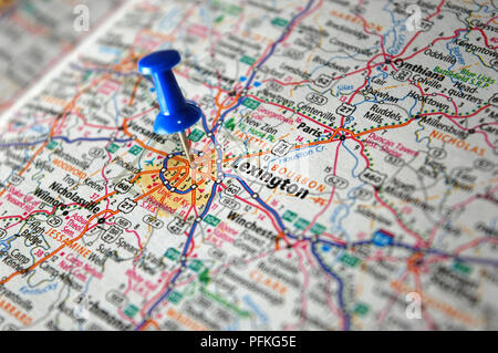 A map of Lexington, Kentucky marked with a push pin Stock Photo - Alamy