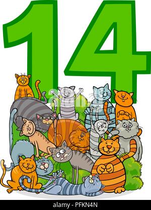 Cartoon Illustration of Number Fourteen for Children with Funny Farm ...