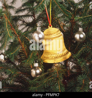 Christmas tree with ball decoration on pastel bokeh background Stock ...
