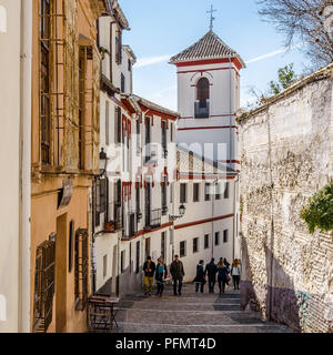 GRANADA, SPAIN - FEBRUARY 22, 2015: Urban scene, view of a street in ...