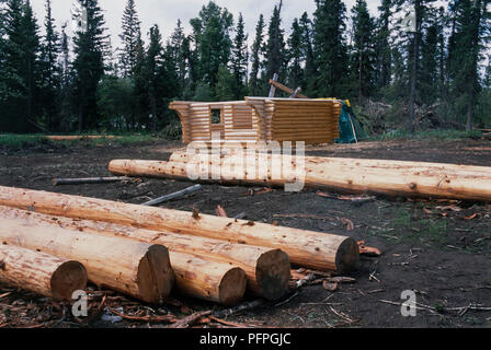 Log cabin under construction in traditional Norwegian style in Oslo ...