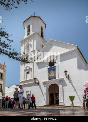 Pretty church of El Salvador, Nerja, Spain, situated near the Balcon de ...