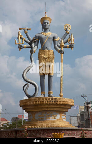 Cambodia, Battambang. Vishnu Roundabout, statue of hindu God Vishnu ...