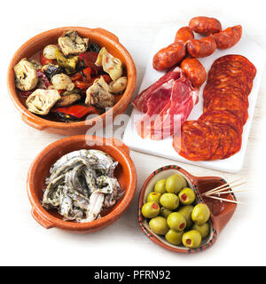 Traditional spanish tapas on white background Stock Photo - Alamy