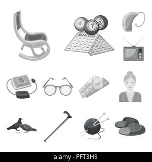 Human old age monochrome icons in set collection for design. Pensioner ...