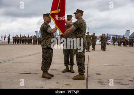 Lt. Col. Dustin J. Byrum, the outgoing Marine Fighter Attack Squadron ...