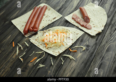 products for making sandwich Shawarma on wooden background Stock Photo ...