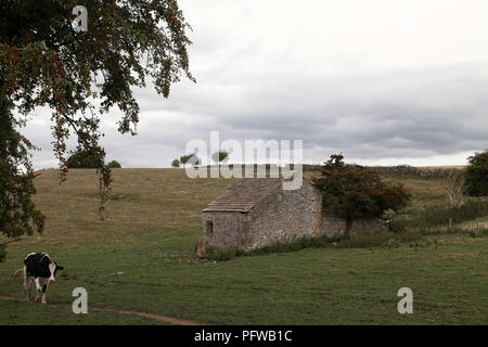 Traditional limestone barn in the Derbyshire Peak District National ...