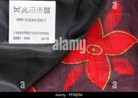dry clean only label with wash care symbols in woman's clothing Stock ...
