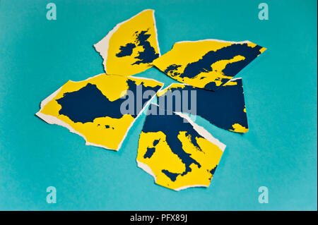 map of Europe teared apart, concept for Europe Union breaking apart ...