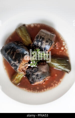Lamprey recipe and red wine sauce Stock Photo - Alamy
