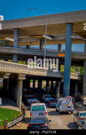 Aerial view of the 5 and 118 freeway ramps in the San Fernando Valley ...