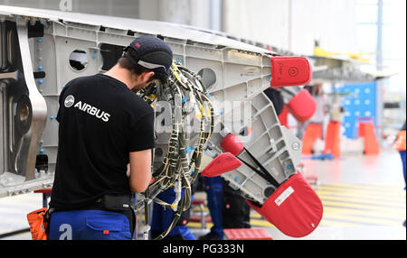 Bremen, Germany. 23rd Aug, 2018. Airbus employees are working on the ...