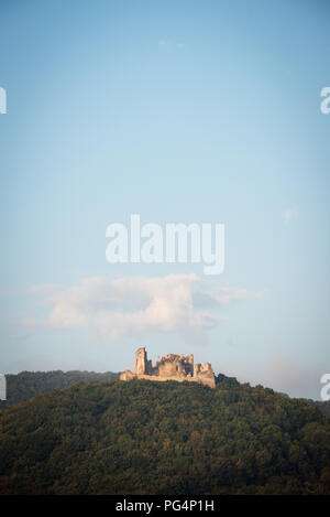 Ruin of Brekov castle on top of the hill in morning light, Slovakia ...