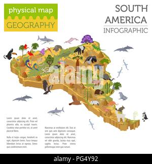 Isometric 3d South America flora and fauna map elements. Animals, birds ...