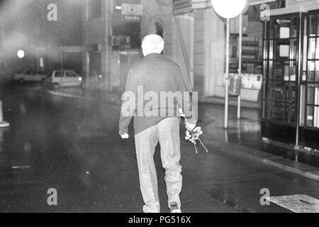 The Czech writer Bohumil Hrabal in front of the glass pyramid of the ...