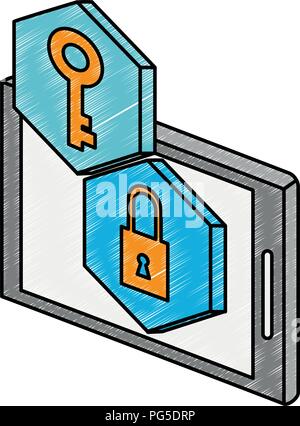 Smartphone with security system scribble Stock Vector Image & Art - Alamy