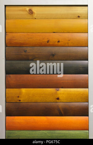 Wood stain varnish color samples Stock Photo - Alamy