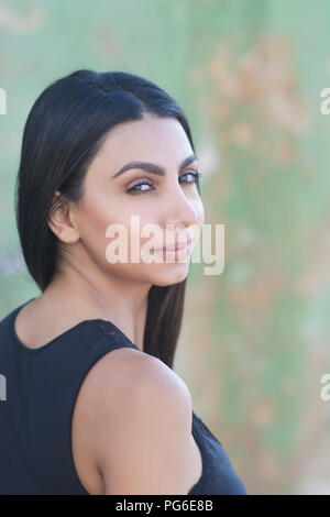 Young beautiful arab woman over isolated background smiling with happy ...