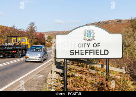 Road sign showing the city limits for Sheffield, Yorkshire, England, UK ...