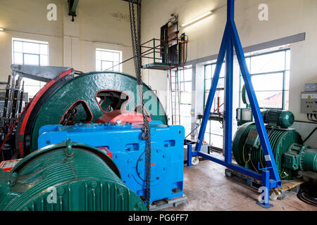 The winding machinery inside the winding house at Big Pit a former coal ...
