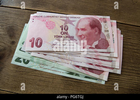 10 lira banknote, Mustafa Kemal Ataturk, Cahit Arf, Turkey, 2009 Stock ...