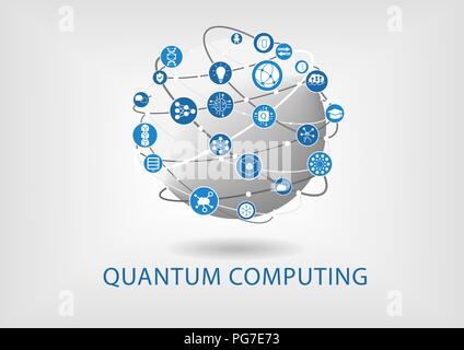 Digital vector quantum computing and qubits icon set pack illustration, simple line flat style ...
