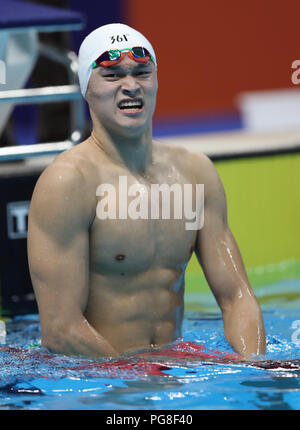 SUN Yang of China reacts after winning the Swimming Men's 400m ...