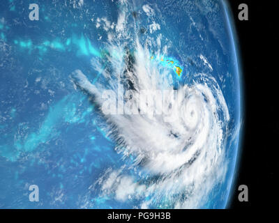 Hurricane Lane approaching Hawaii in August 2018. 3D illustration ...