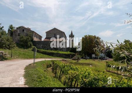 Hum, Croatia - July 29, 2018: View of a stone roof in the town of Hum ...