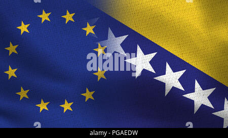 Bosnia and Herzegovina and European Union two flags textile cloth Stock ...