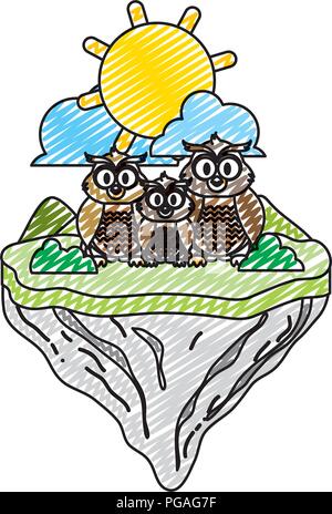 family owl animal in float island Stock Vector Image & Art - Alamy
