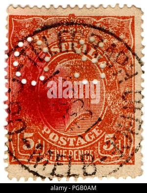 Australia 5d stamp used telegraphically Melbourne Stock Photo - Alamy