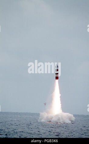 A Poseidon C-3 (UGM-73A) missile is launched from the nuclear-powered ...