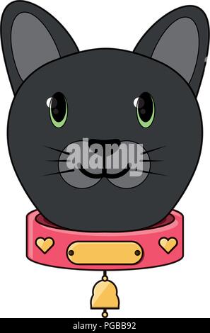 cute cat with collar and bell hanging over white background, colorful ...