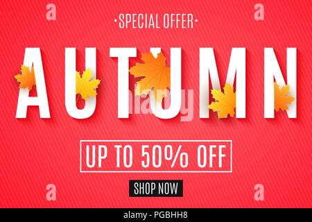 Abstract autumn banner for seasonal sale. Orange fall background with ...