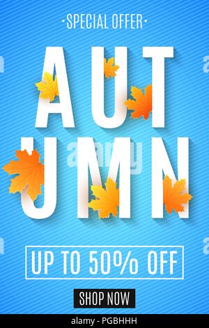 Autumn sale background with leaves, shopping bag, percent symbol acorn ...