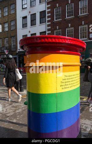 Old Compton Street Royal Mail rainbow postbox, Soho, London, UK Stock ...