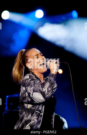 Dutch singer Anouk performing at the Suikerrock festival in Tienen ...